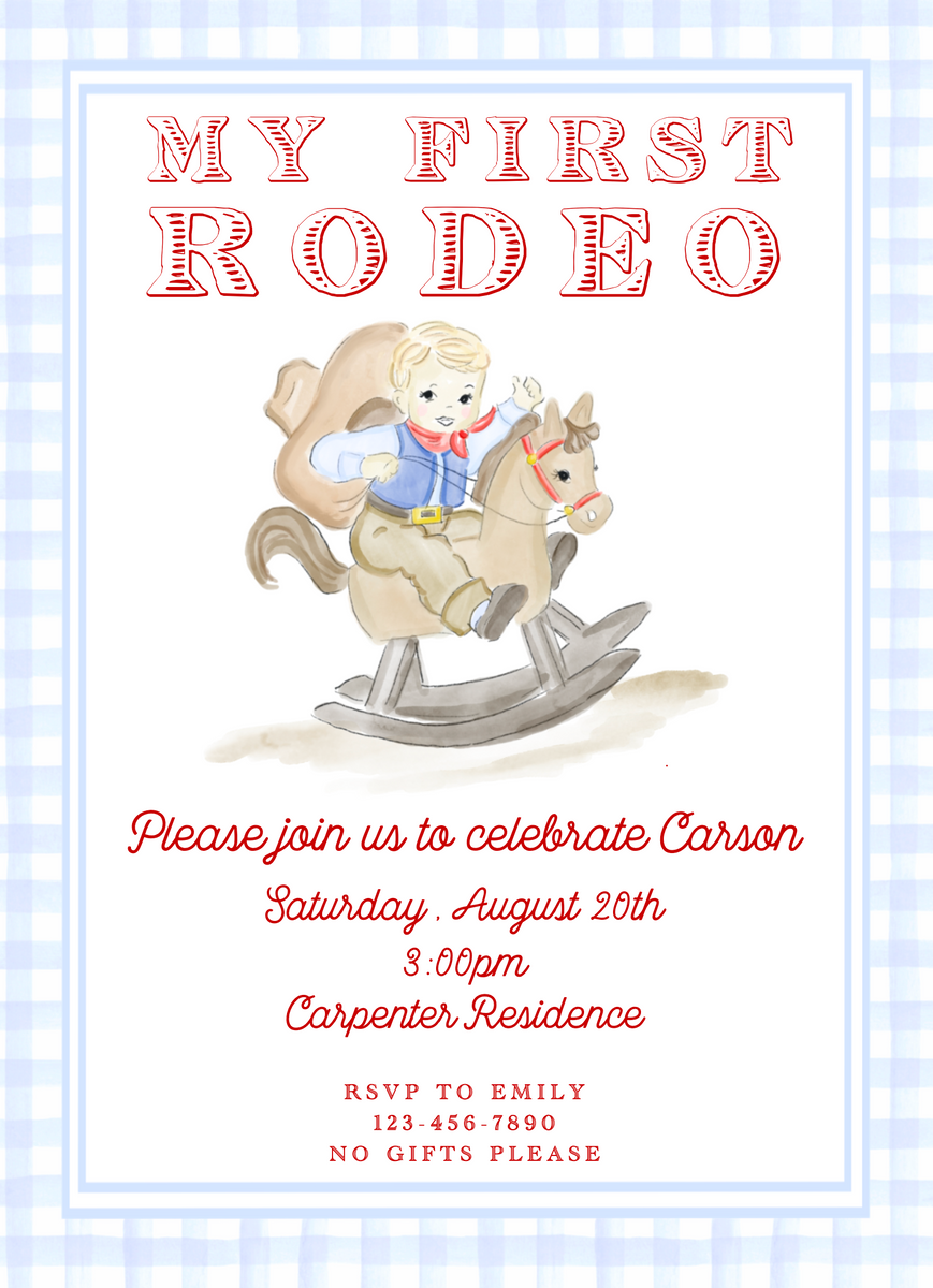 Rodeo Rocking Horse Invitation – Lucky Carpenter Art